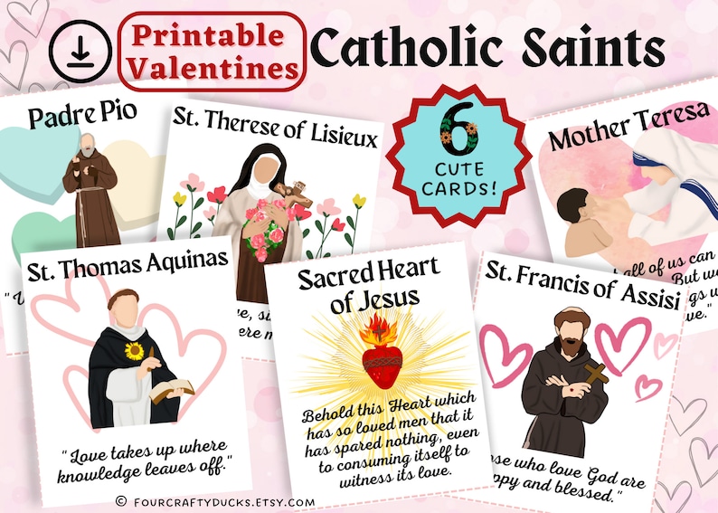 Printable Catholic Saints Valentines: Kids' Class Cards (PDF) - Etsy
