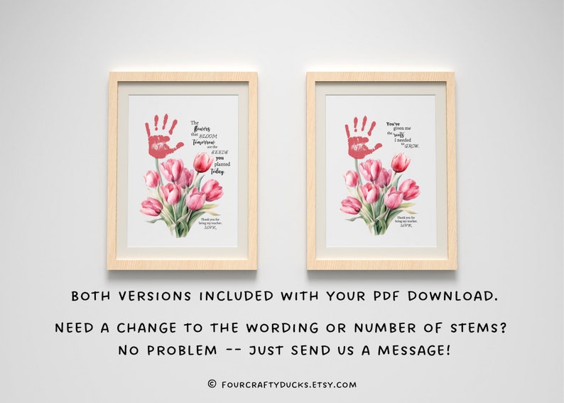 Teacher Appreciation Handprint Art: Pink Tulip Bouquet (digital ...