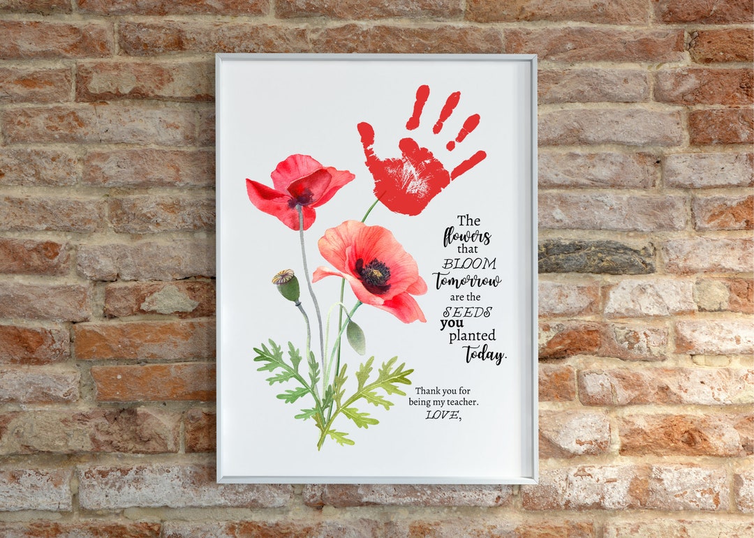 Teacher Appreciation Handprint Art: Watercolor Poppies Bouquet (PDF ...