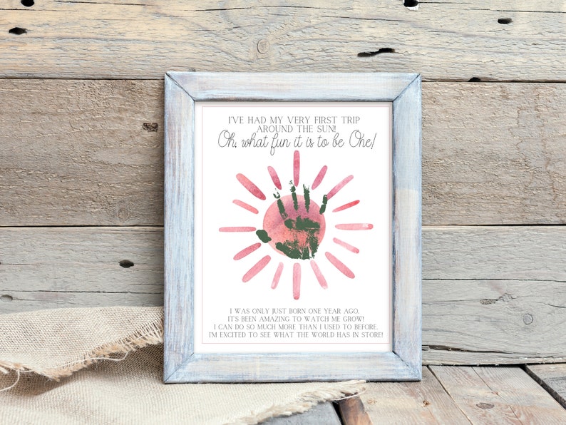 First Birthday Handprint Footprint Art: Pink Sun Keepsake (digital ...
