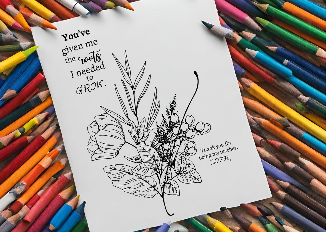 Teacher Appreciation Handprint Art: Floral Bouquet Coloring Page (PDF ...