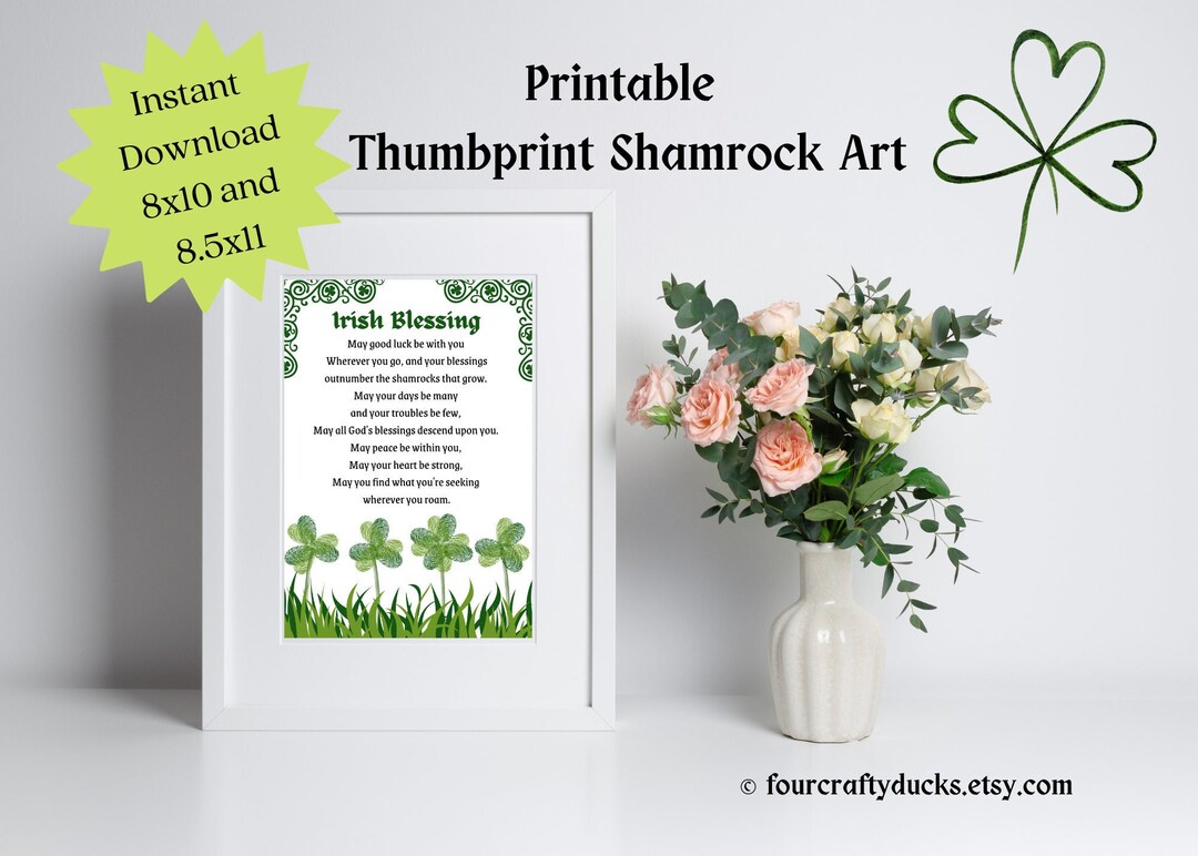 Thumbprint Shamrock Art, Irish Blessing Printable Art, St. Patrick's ...