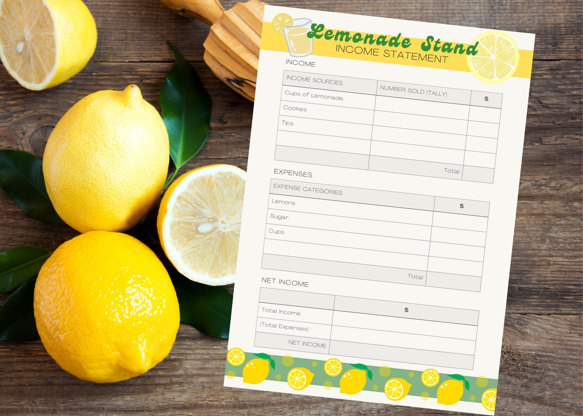 Income Statement for Lemonade Stand, Revenue and Expense Tracker, Kid ...
