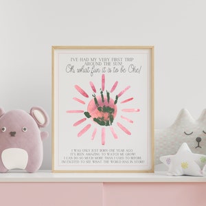 First Birthday Handprint Footprint Art: Pink Sun Keepsake (digital ...