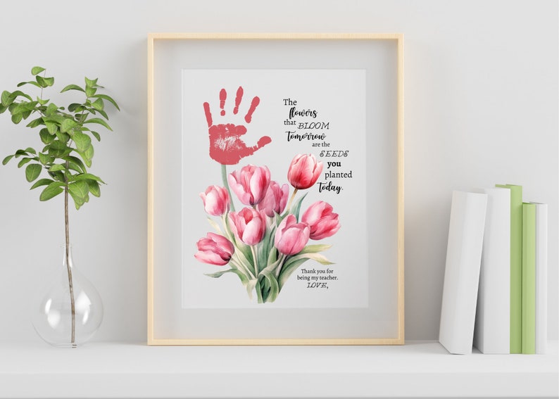 Teacher Appreciation Handprint Art: Pink Tulip Bouquet (digital ...