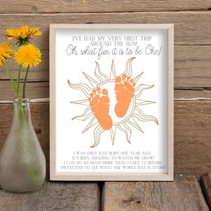 First Birthday Handprint Footprint Craft, Gift for 1st Bday, One Year ...