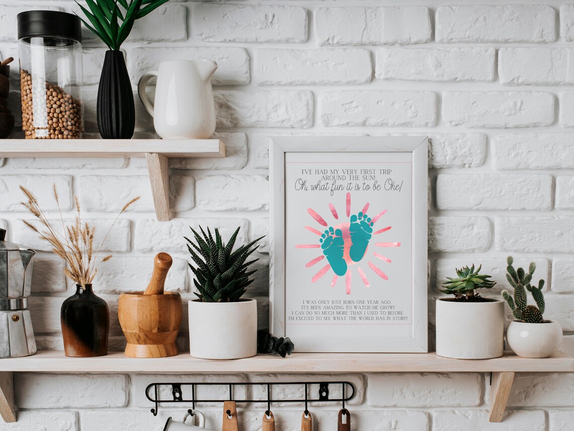 First Birthday Handprint Footprint Craft, One Year Old Milestone Craft ...