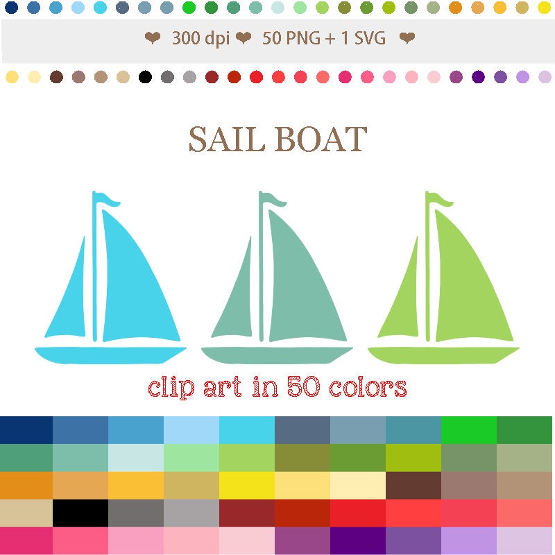 Sailboat Clipart - Etsy