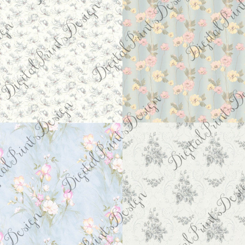 DREAMS OF SUMMER Floral Digital Paper Pink Blue Floral Digital Paper ...