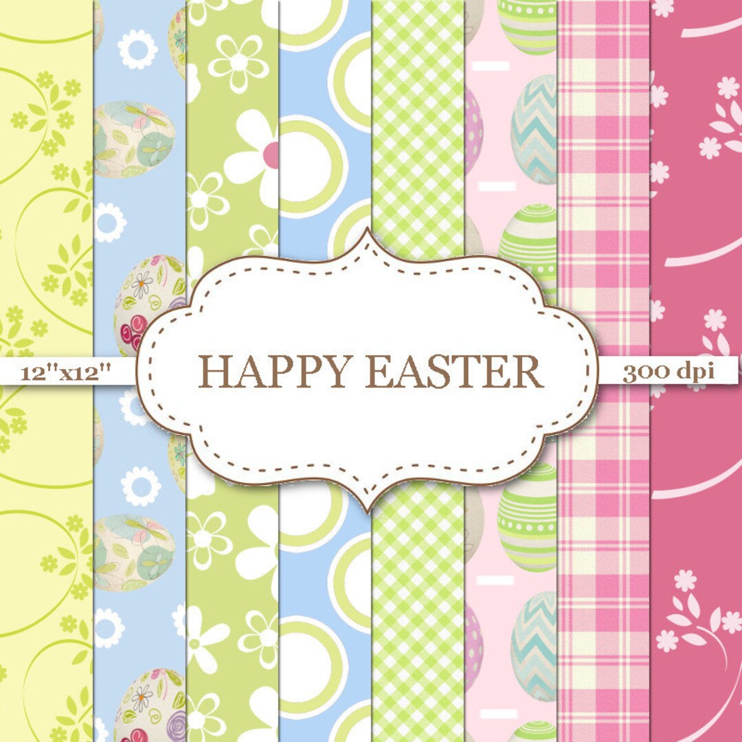 HAPPY EASTER Digital Paper Easter Paper Blue Pink Green Yelow Easter ...