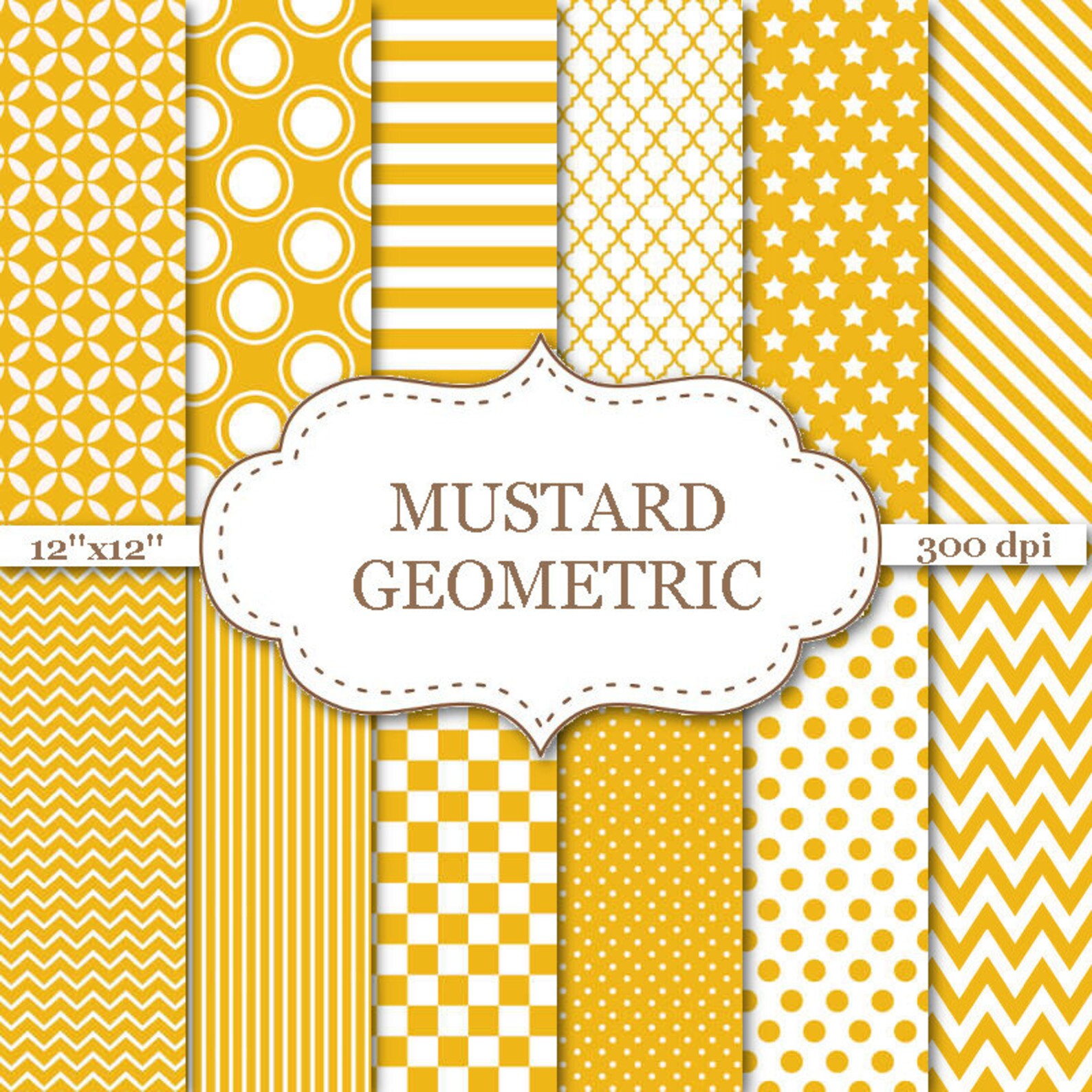 Mustard Yellow Geometric Digital Papers Printable Mustard Geometric ...