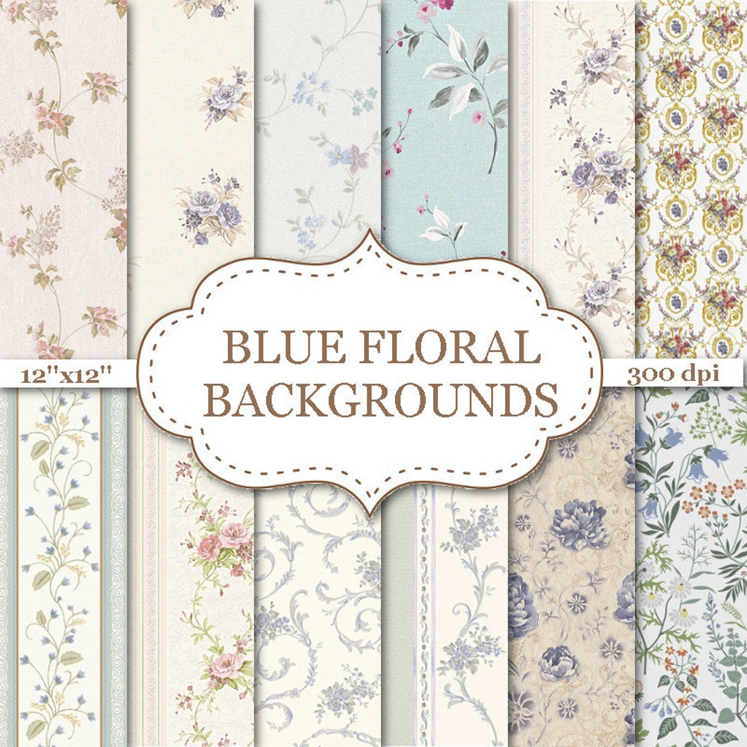 BLUE FLORAL BACKGROUNDS Digital Paper Floral Digital Papers Pastel Blue ...