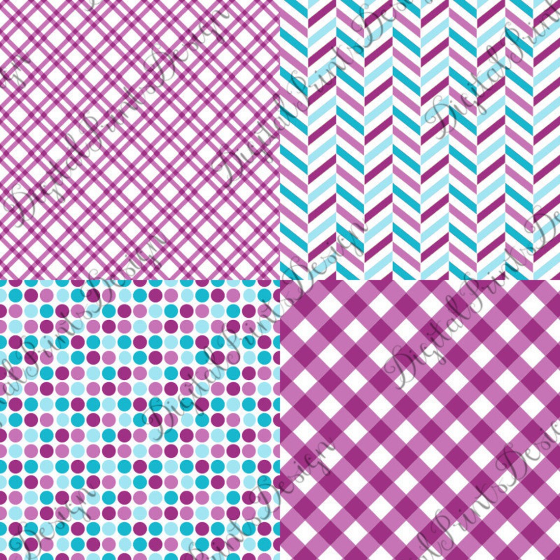 PURPLE & BLUE Geometric Digital Paper Pack Purple and Blue Chevron ...