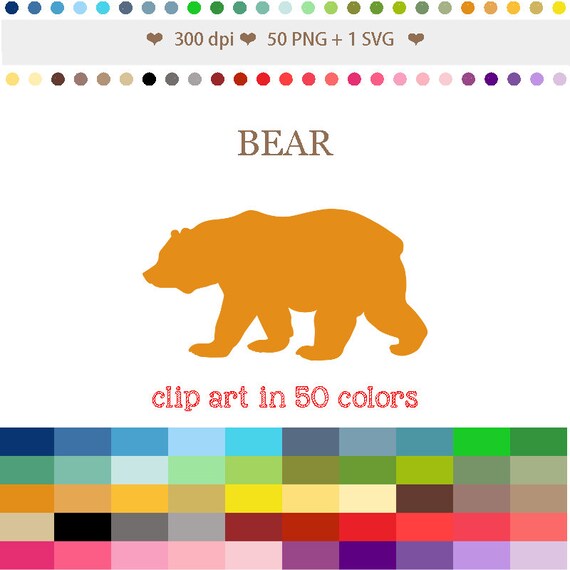 50 Colors Digital BEAR Clipart Animal Clip Art Rainbow Bear - Etsy