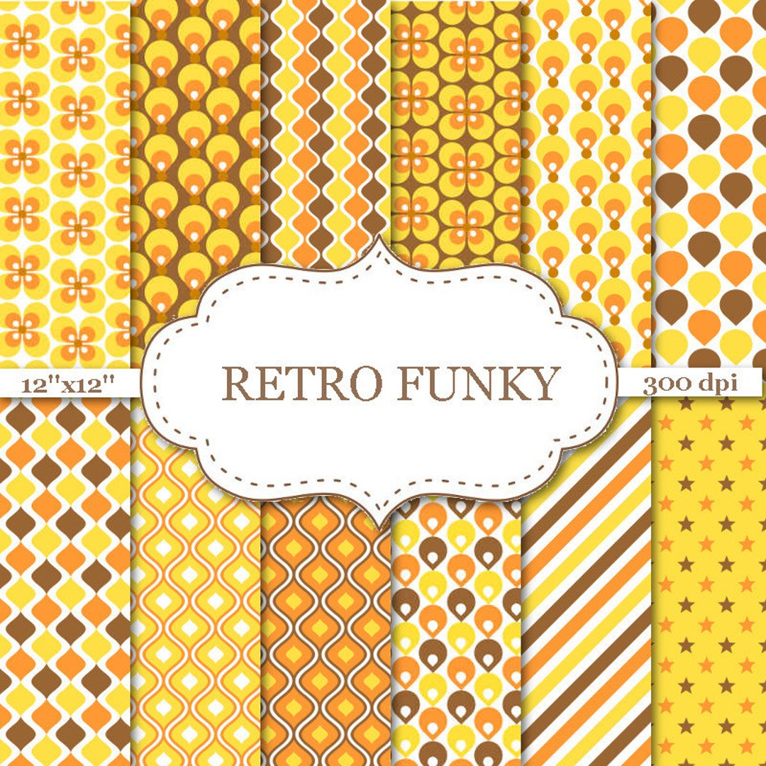 RETRO FUNKY Geometric Digital Paper Pack Yellow Orange Brown Geometric ...