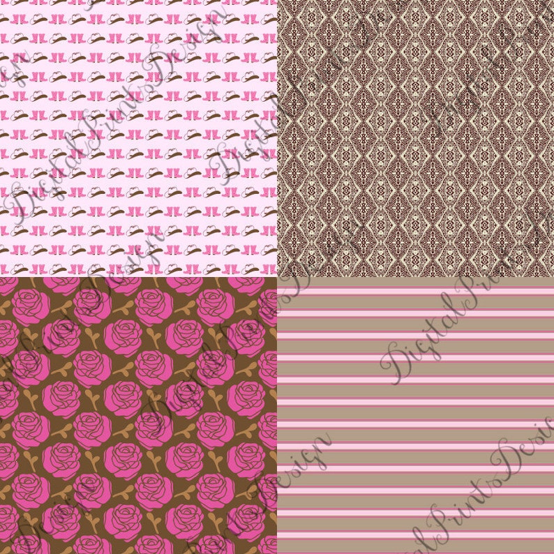 COWGIRL LINE DANCE Digital Paper Seamless Pattern Pink Brown Paper ...