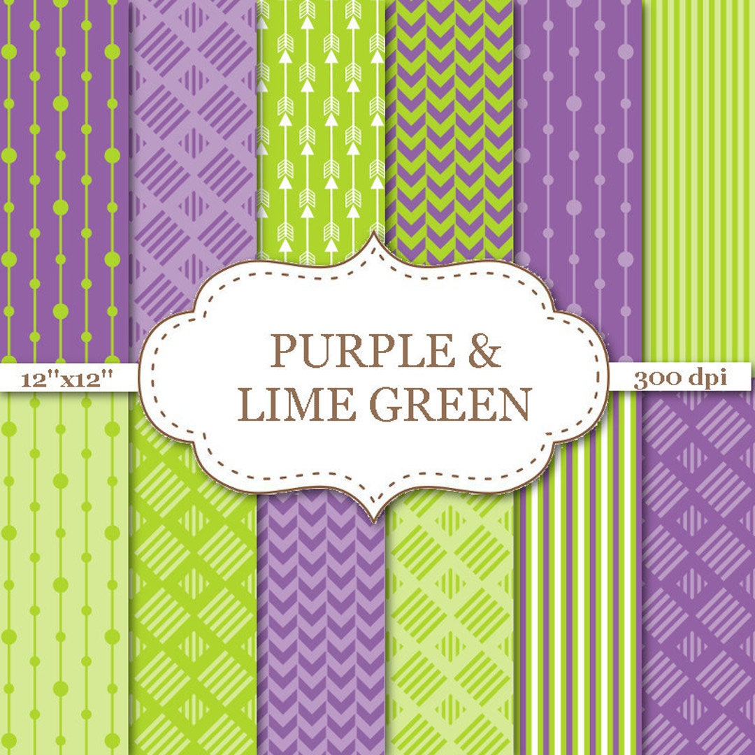 PURPLE & LIME GREEN Digital Paper Pack Stripe Paper Arrow Pattern Paper ...