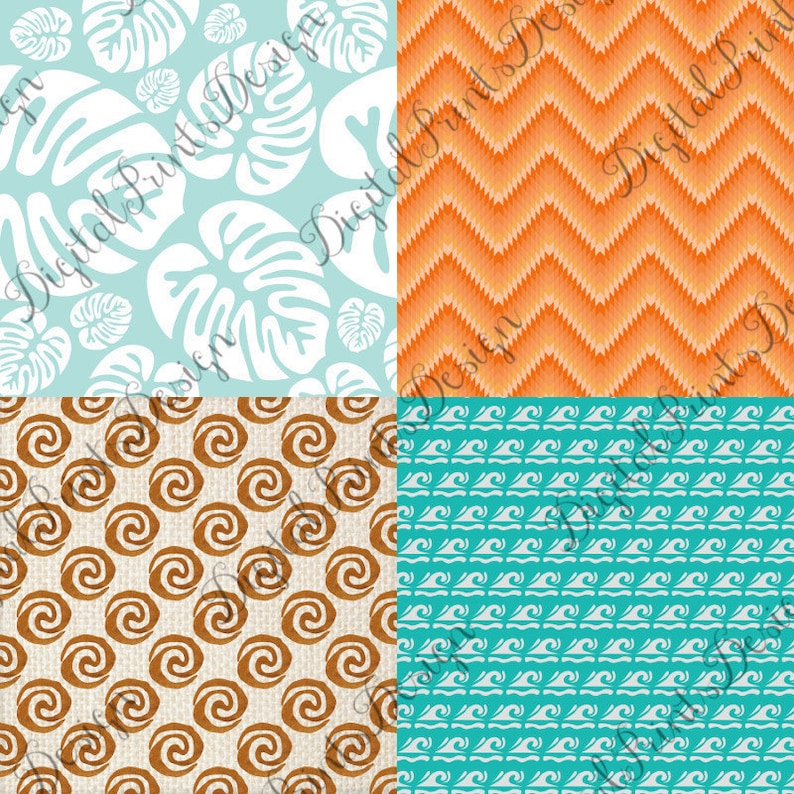 MOANA THEME Digital Papers Ombre Chevron Digital Papers Floral - Etsy