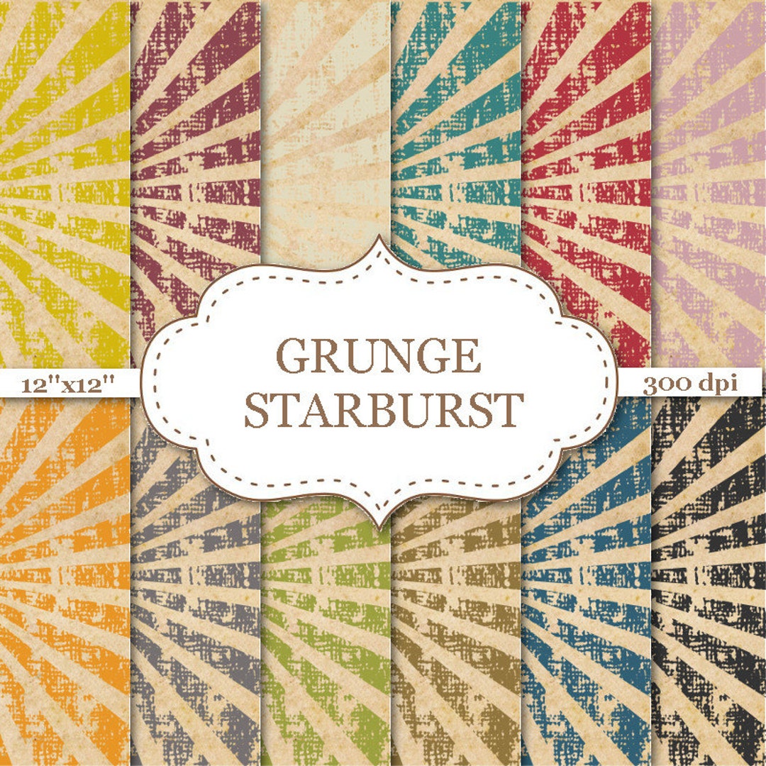 GRUNGE STARBURST Digital Paper Grunge Digital Paper Vintage Starburst ...