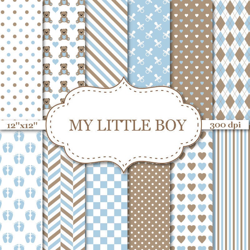 MY LITTLE BOY Digital Paper Blue and Brown Digital Paper Boy ...