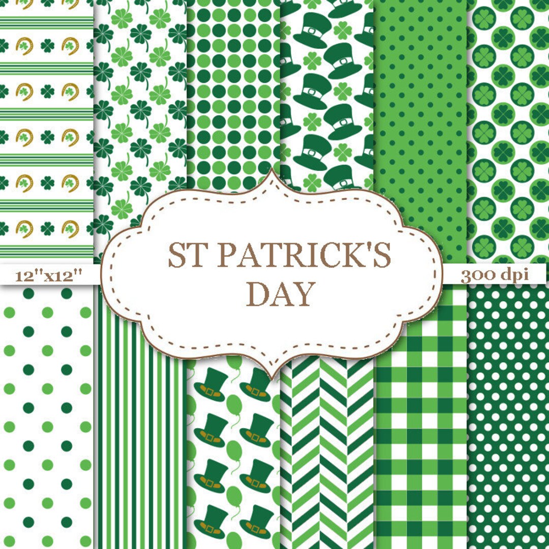 ST PATRICK'S DAY Digital Paper Pack Saint Patrick Papers Green Digital ...