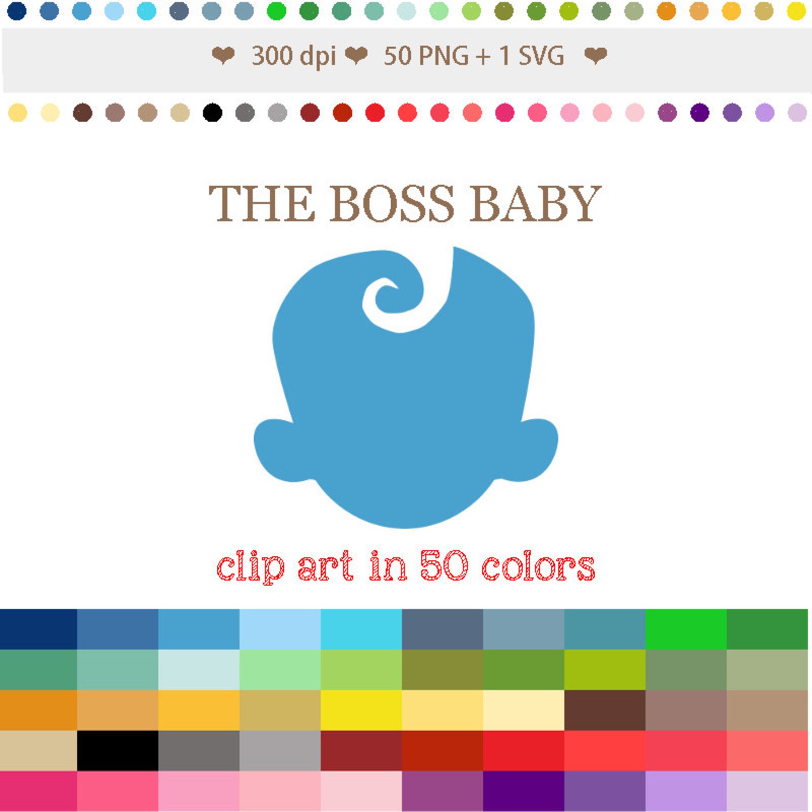 50 Colors Digital THE BOSS BABY Clipart Baby Shower Clipart Baby Face ...