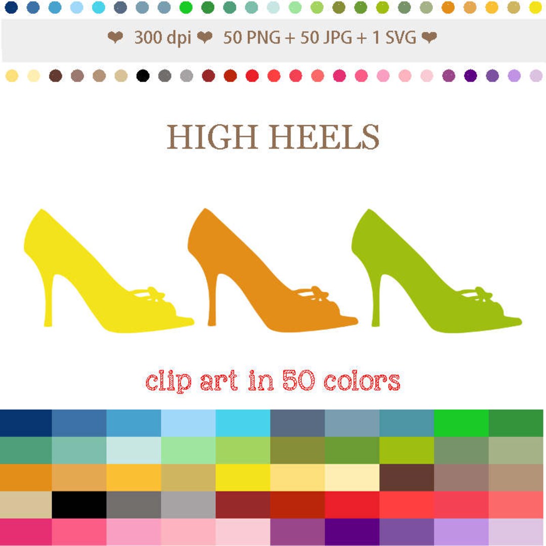 50 Colors Digital HIGH HEELS Clipart High Heels Digital Clip Art ...