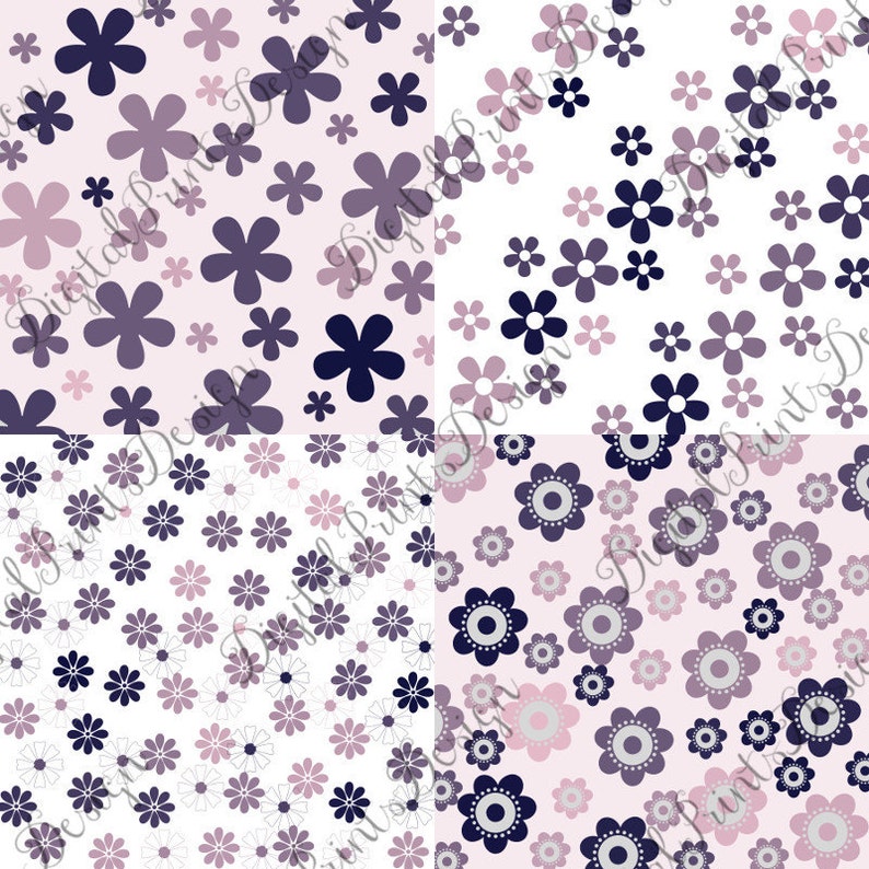 PINK and LILAC FLOWERS Digital Paper Floral Backgrounds Floral Paper ...