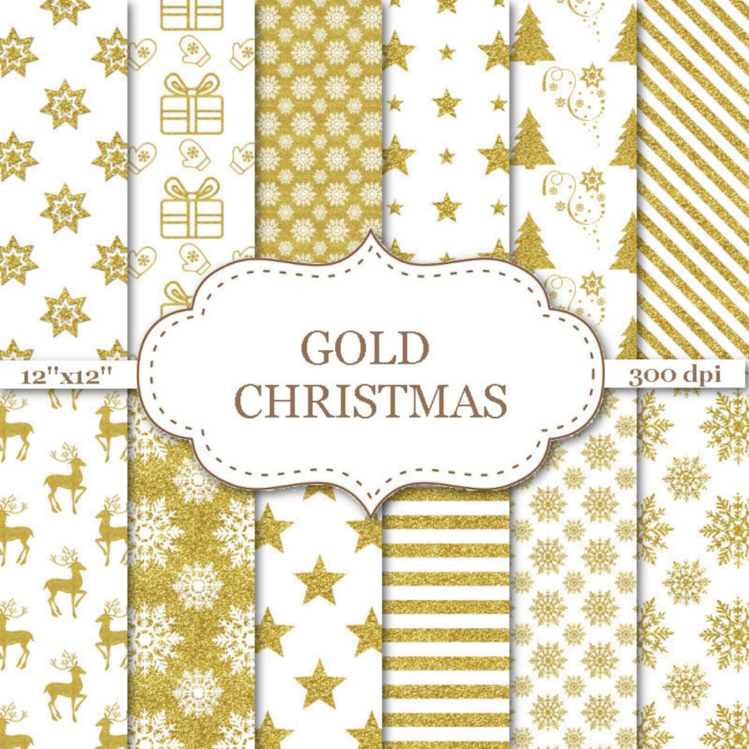 GOLD CHRISTMAS Digital Paper Winter White and Gold Digital Paper Gold ...