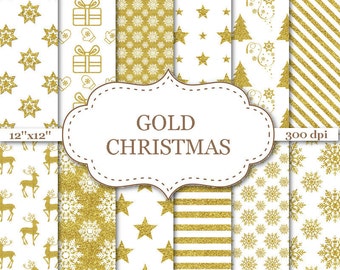 Gold Christmas Textures Digital Papers Snowflakes Stars and - Etsy