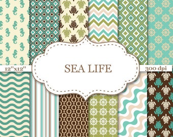 NAUTICAL Digital Paper: neutral BLUE Nautical Seamless Pattern Prints ...