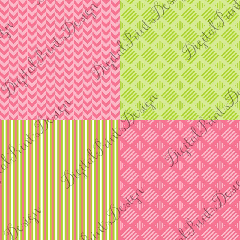 PINK & LIME GREEN Digital Paper Pack Stripe Paper Arrow - Etsy