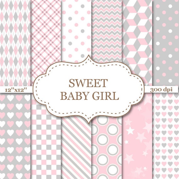 Pink and Gray Baby Girl Digital Paper Backgrounds New Baby | Etsy