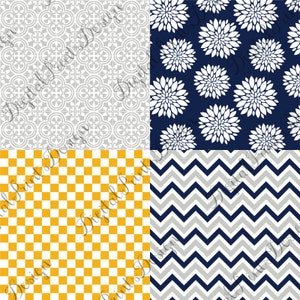 MUSTARD YELLOW & NAVY Blue Digital Paper Pack Chevron Arrows Floral ...