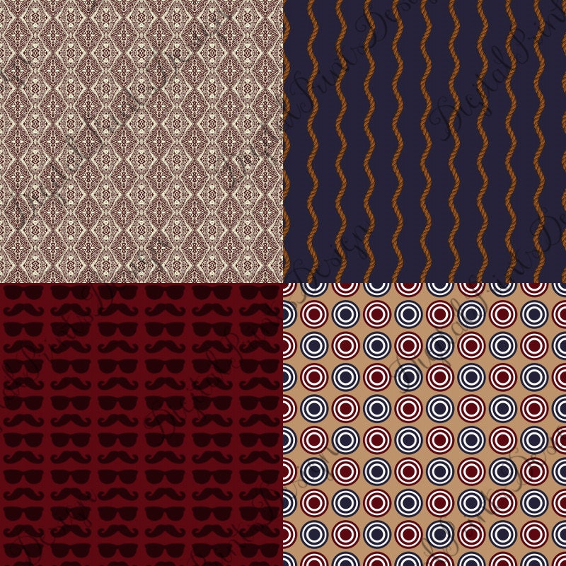 COWBOY STYLE Digital Paper Seamless Pattern Red Blue Brown Paper Rodeo ...
