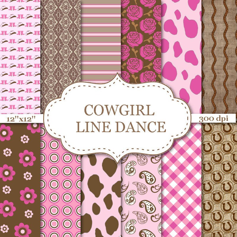 COWGIRL LINE DANCE Digital Paper Seamless Pattern Pink Brown Paper ...