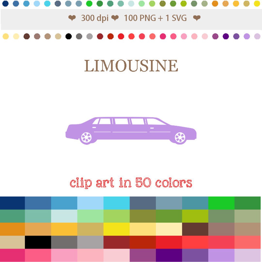 50 Colors Digital LIMOUSINE Clipart Digital Illustrations Limo PNG Limo ...
