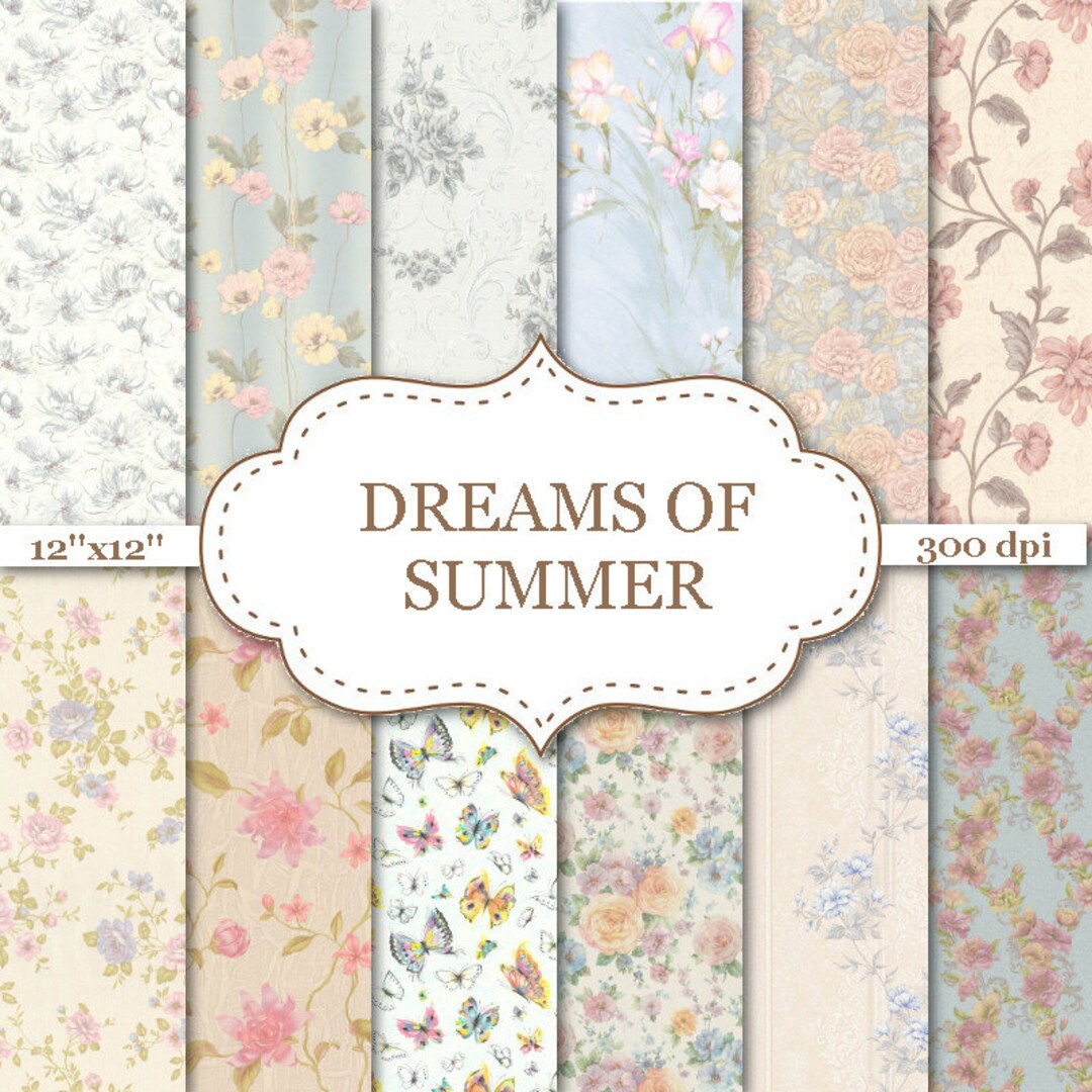 DREAMS OF SUMMER Floral Digital Paper Pink Blue Floral Digital Paper ...