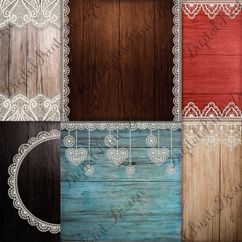 WOOD & LACE Digital Paper Lace Digital Wooden Background Wedding Paper ...
