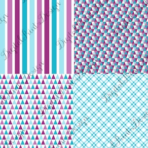 PURPLE & BLUE Geometric Digital Paper Pack Purple and Blue Chevron ...