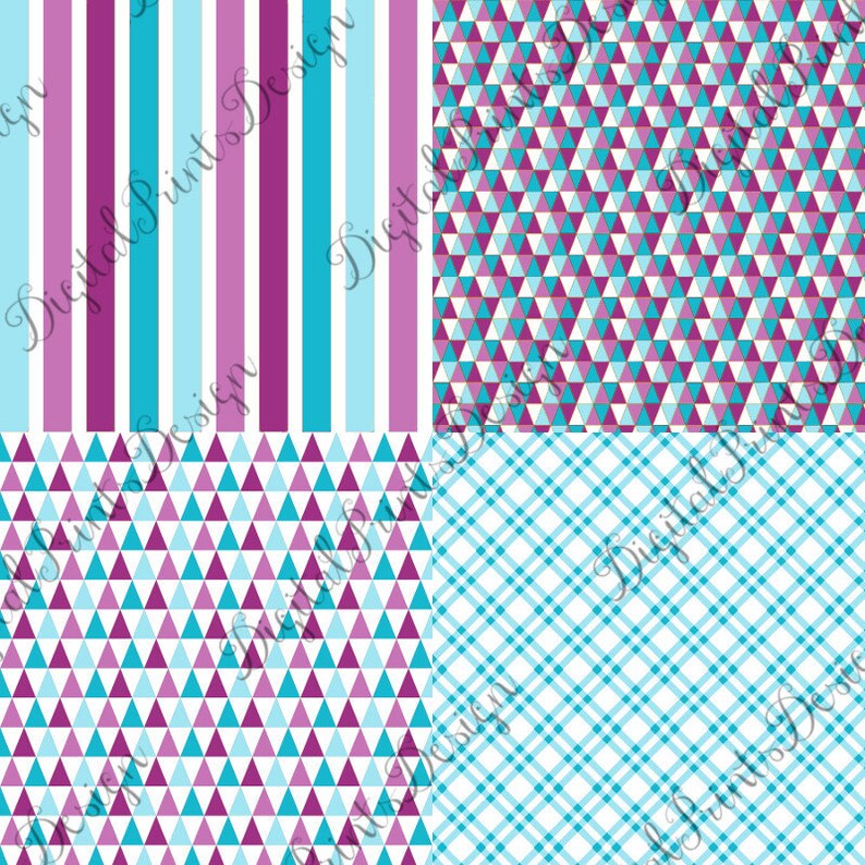 PURPLE & BLUE Geometric Digital Paper Pack Purple and Blue Chevron ...