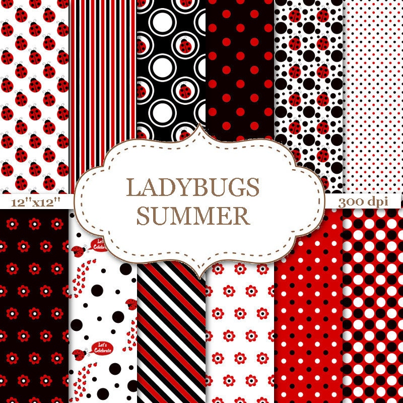 LADYBUGS SUMMER Red and Black Digital Paper Ladybug Papers - Etsy