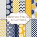 MUSTARD YELLOW & NAVY Blue Digital Paper Pack Chevron Arrows Floral ...