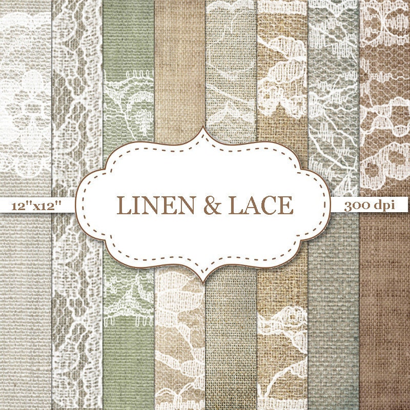 LINEN & LACE Digital Paper Burlap Digital Paper White Lace Digital ...