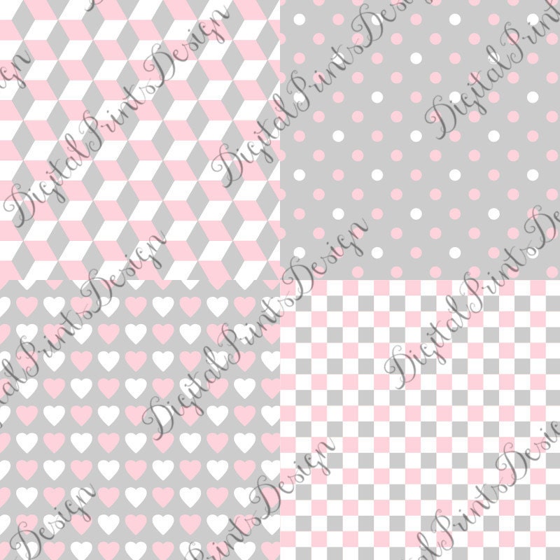 Pink and Gray Baby Girl Digital Paper Backgrounds New Baby Digital ...