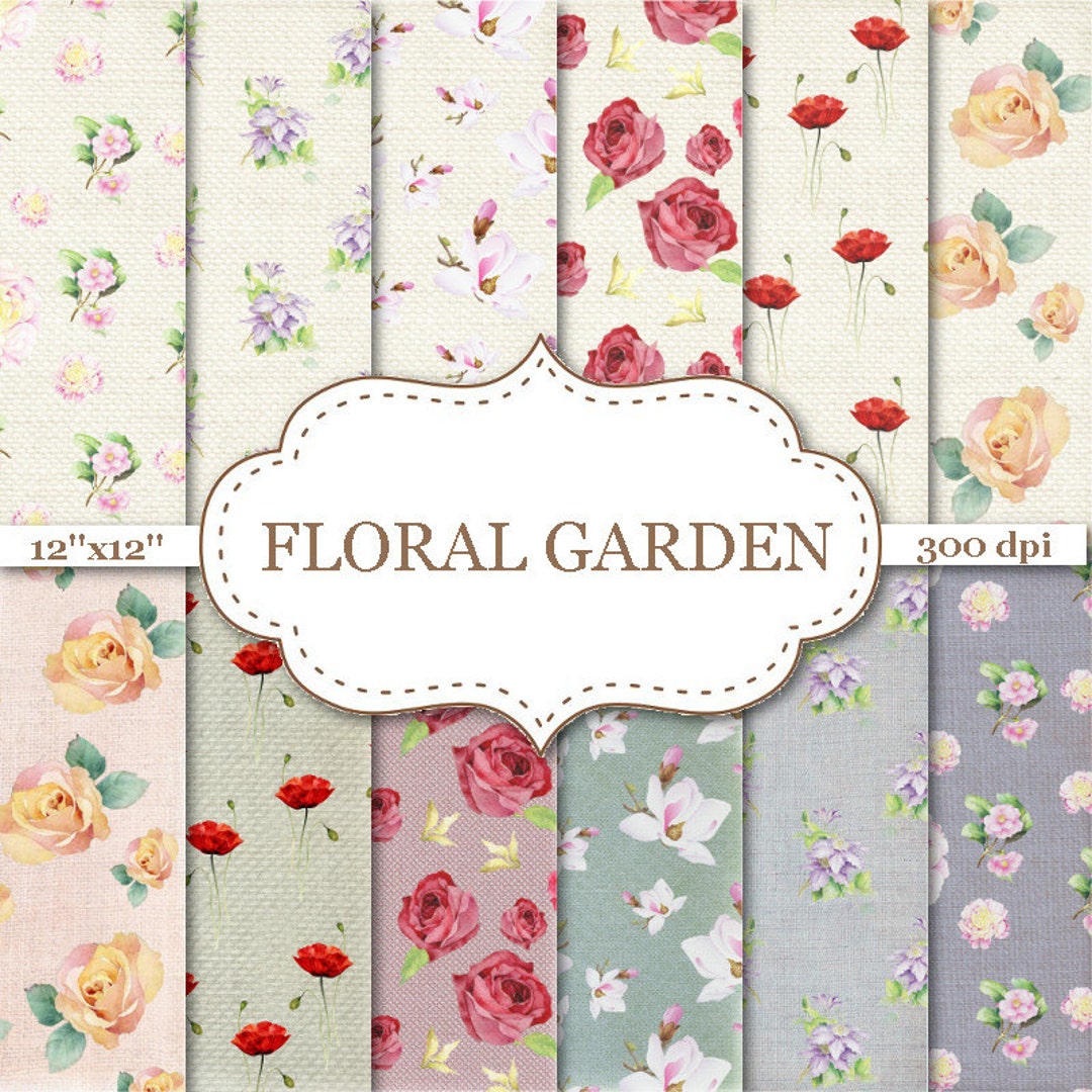 FLORAL GARDEN Digital Papers Floral Digital Papers Floral Scrapbook ...