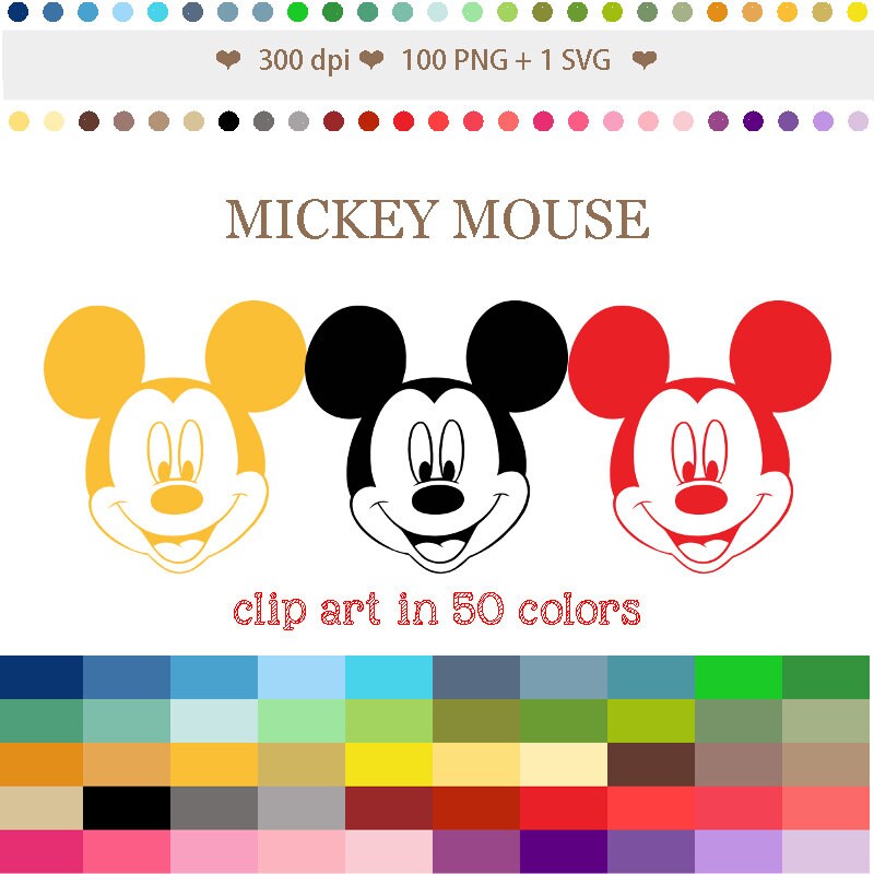 50 Colors Digital MICKEY MOUSE Clipart Mickey Party Clipart Mickey ...