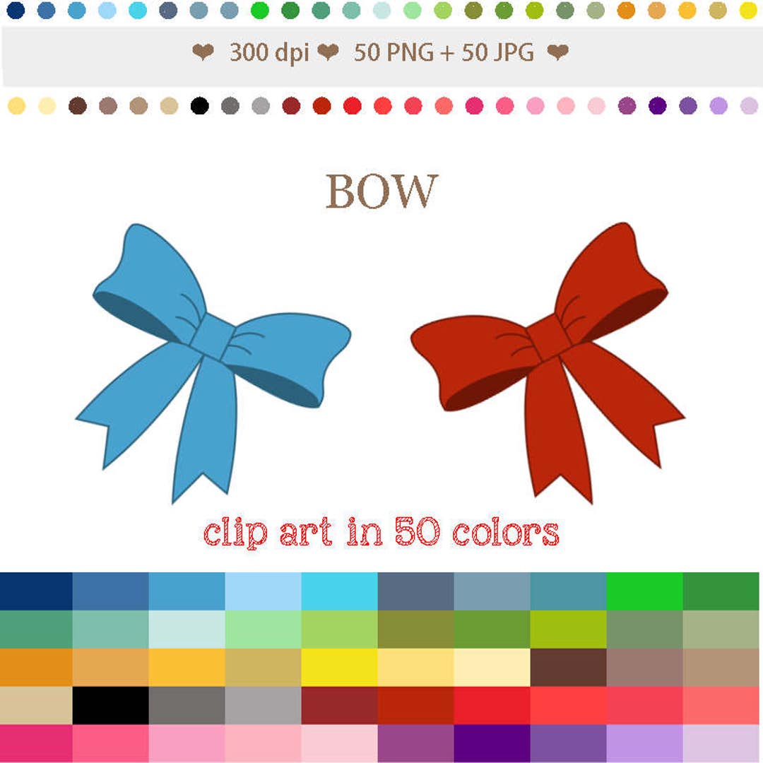 50 Colors Digital BOW Clipart Gift Bow Clip Art Rainbow Bow Clipart ...