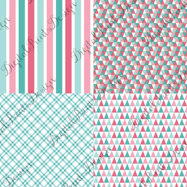 PINK & TEAL Geometric Digital Paper Pack Teal and Pink Chevron - Etsy