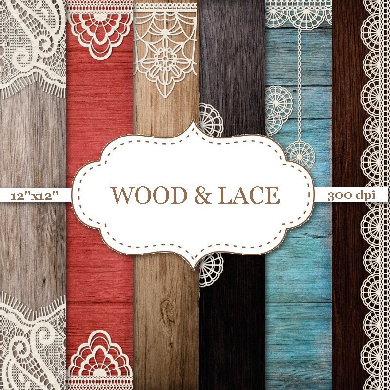 WOOD & LACE Digital Paper Lace Digital Wooden Background Wedding Paper ...